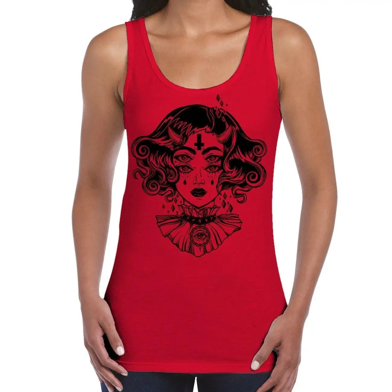Devil Girl Satanic Cross Tattoo Large Print Women's Vest Tank Top ...